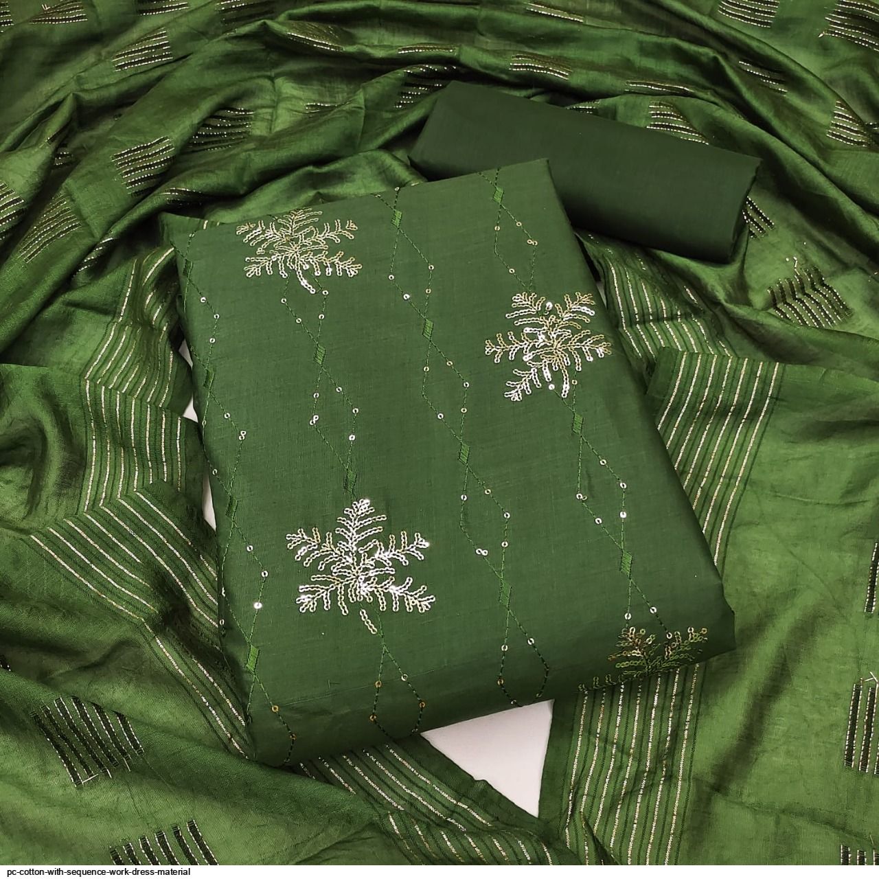 Pc Cotton with sequence work dress material