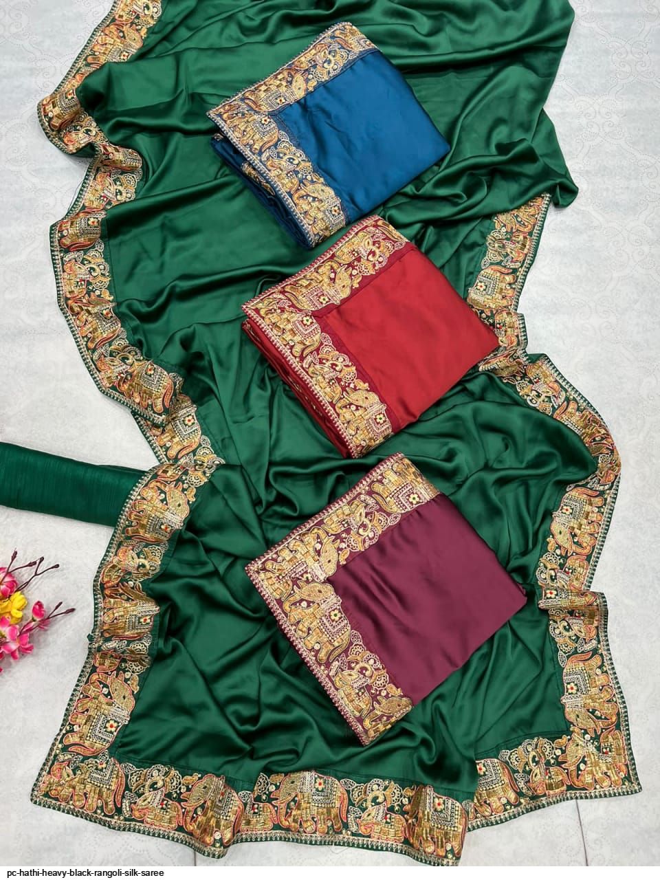 pc Hathi heavy black Rangoli silk saree