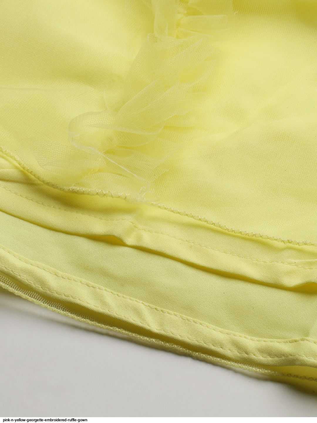 Pink N Yellow Georgette Embroidered Ruffle Gown