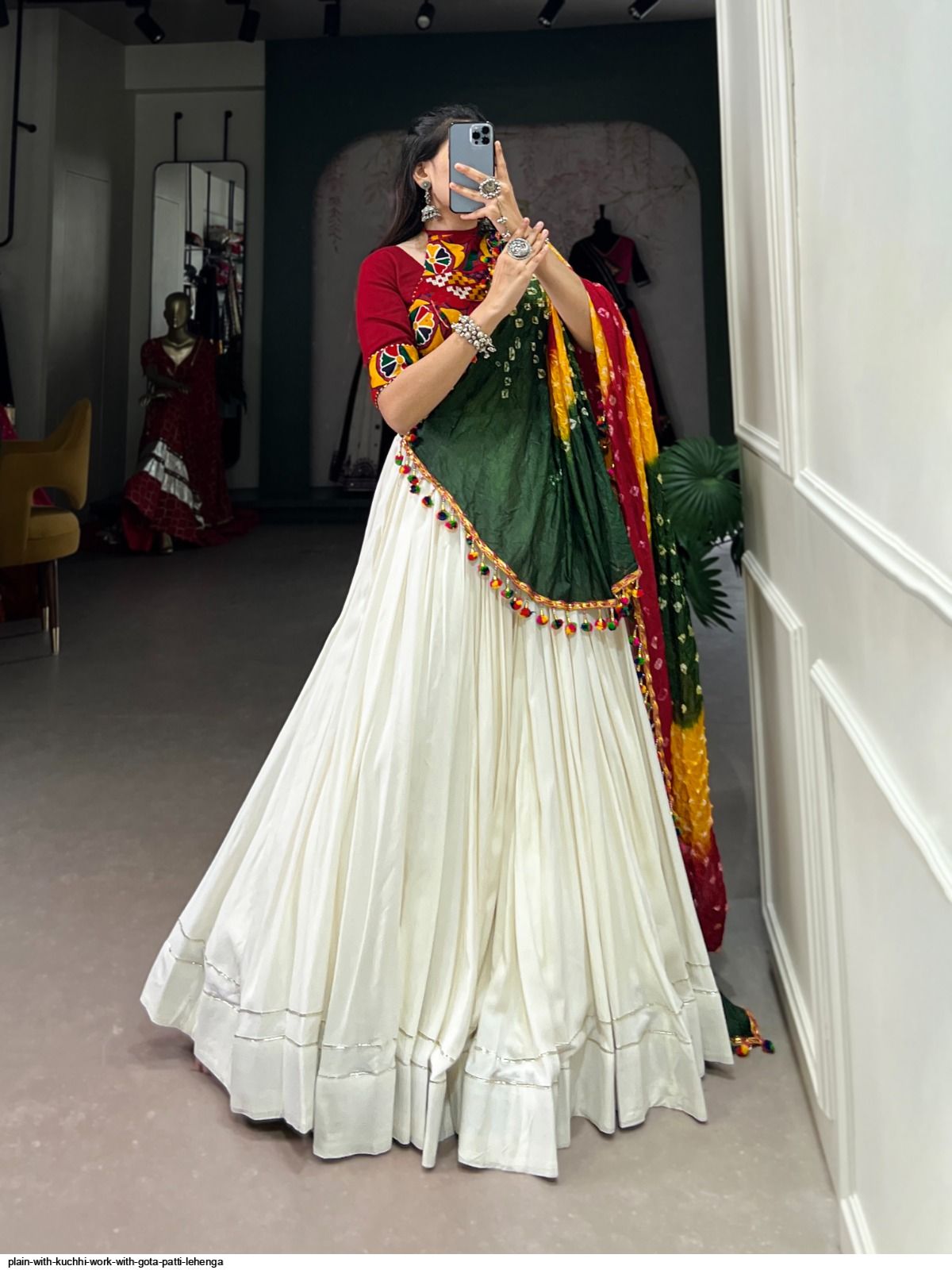 Plain With Kuchhi Work With Gota Patti lehenga