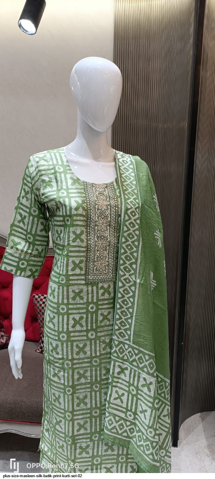 PLUS SIZE MASLEEN SILK BATIK PRINT KURTI SET 02