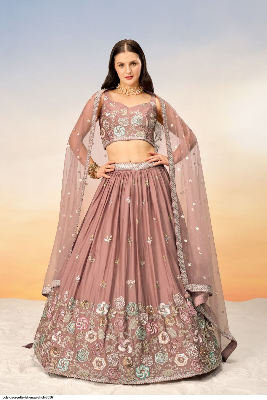 POLY GEORGETTE LEHENGA CHOLI 6036