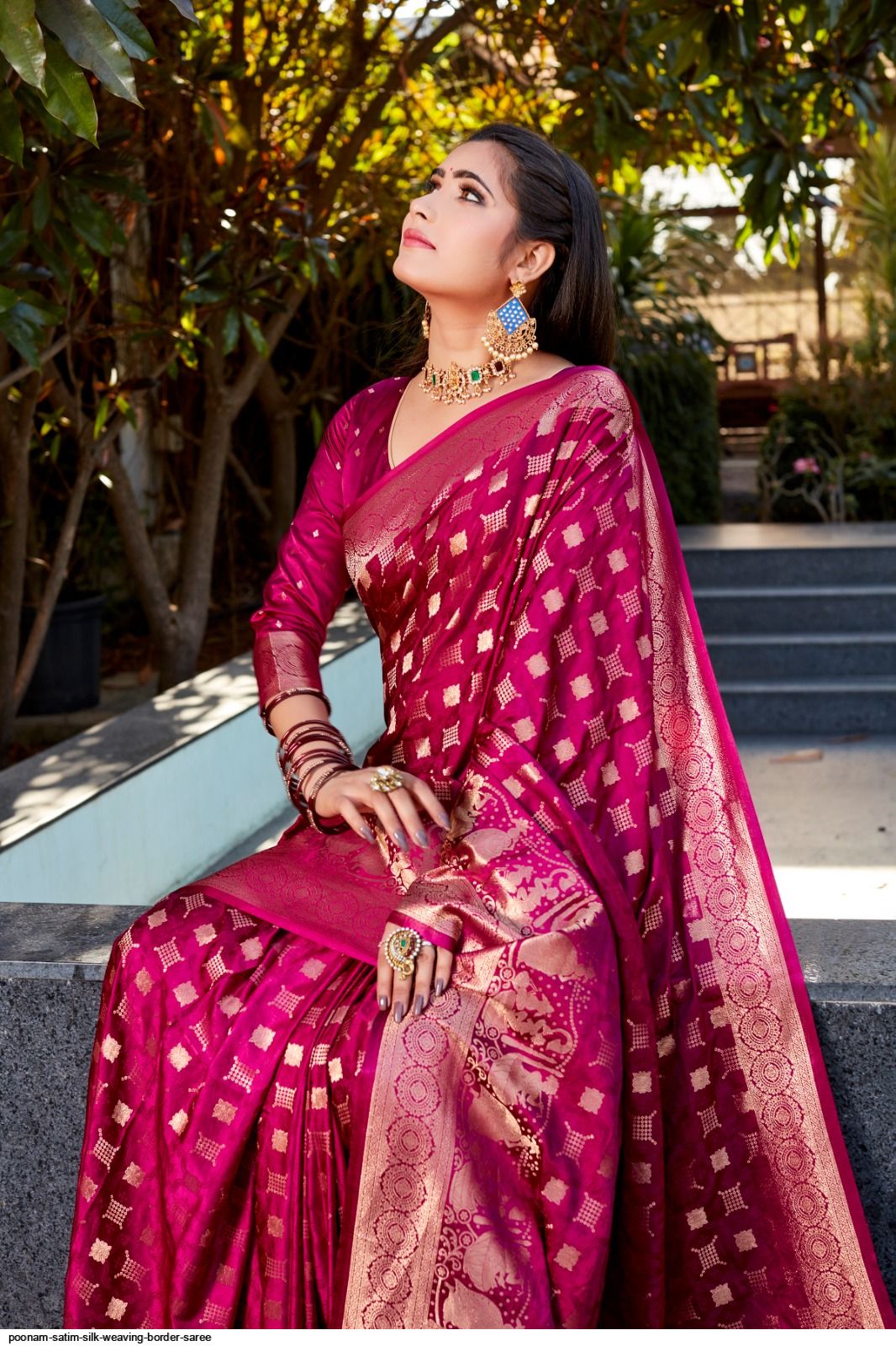 POONAM SATIM SILK WEAVING BORDER SAREE