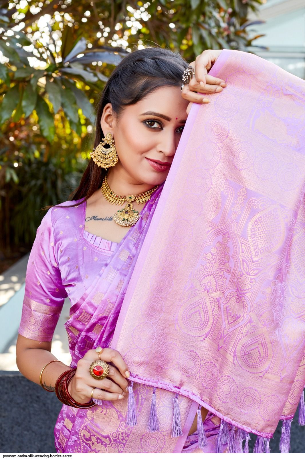 POONAM SATIM SILK WEAVING BORDER SAREE