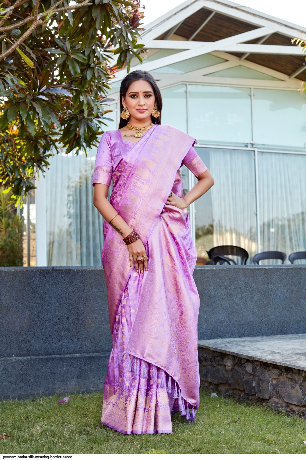 POONAM SATIM SILK WEAVING BORDER SAREE