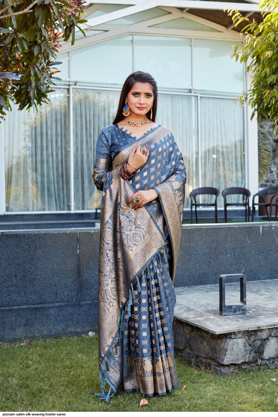 POONAM SATIM SILK WEAVING BORDER SAREE