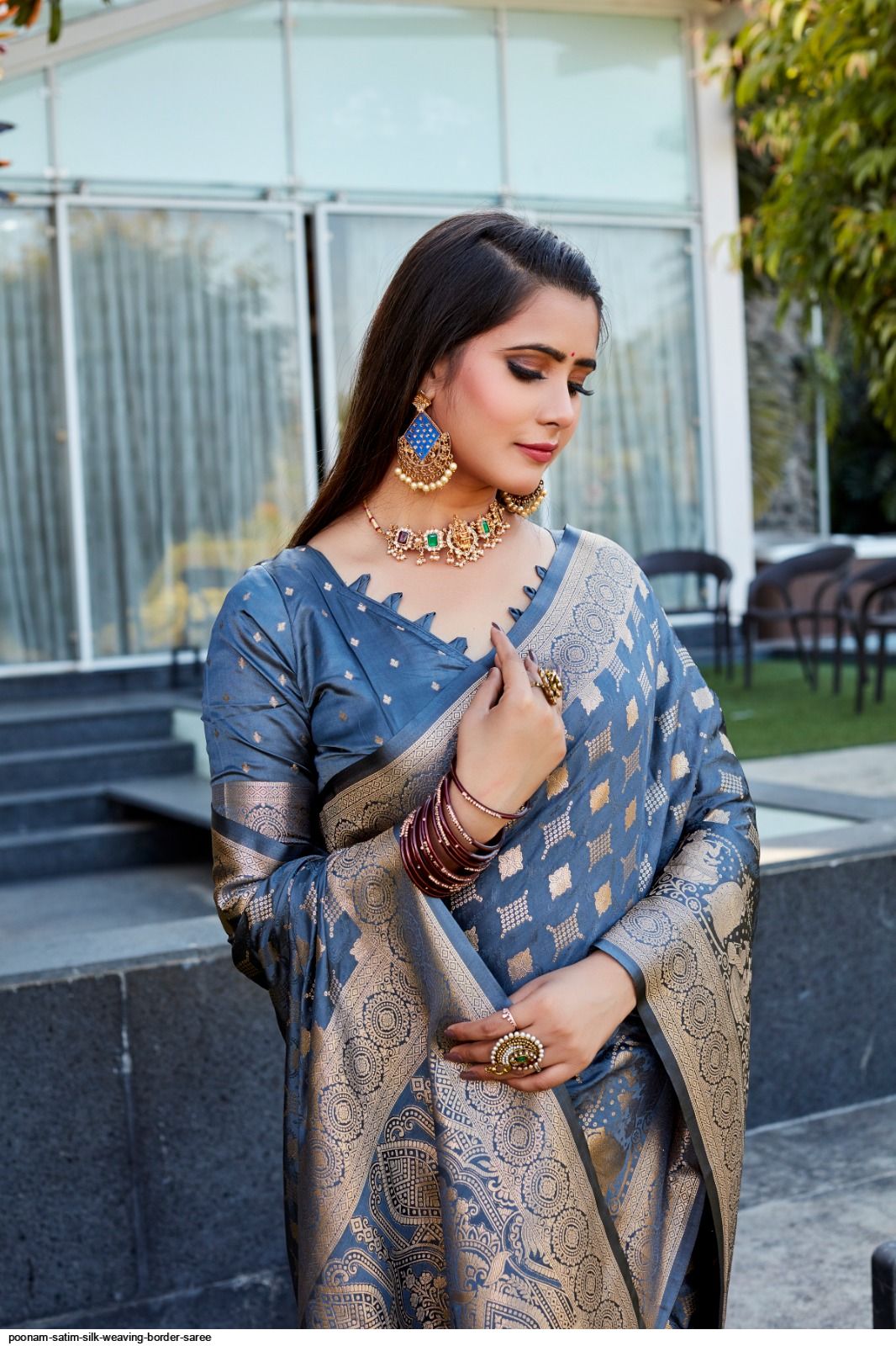 POONAM SATIM SILK WEAVING BORDER SAREE