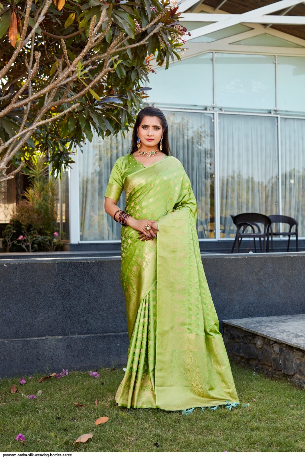 POONAM SATIM SILK WEAVING BORDER SAREE