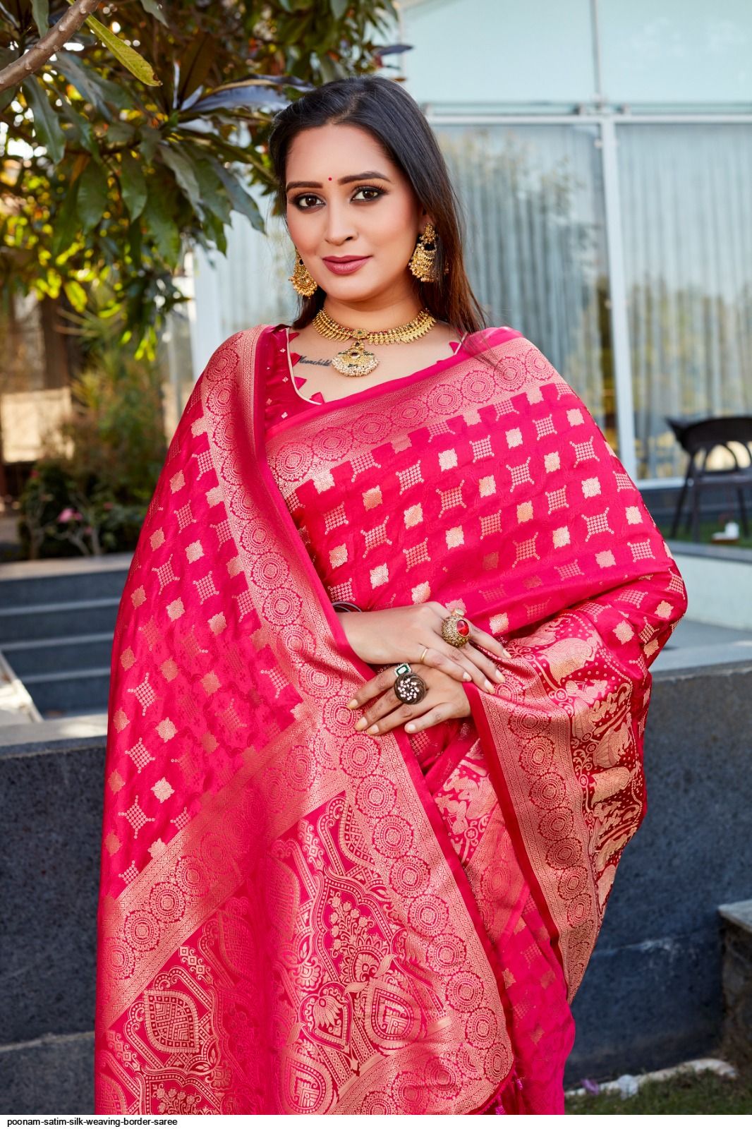 POONAM SATIM SILK WEAVING BORDER SAREE