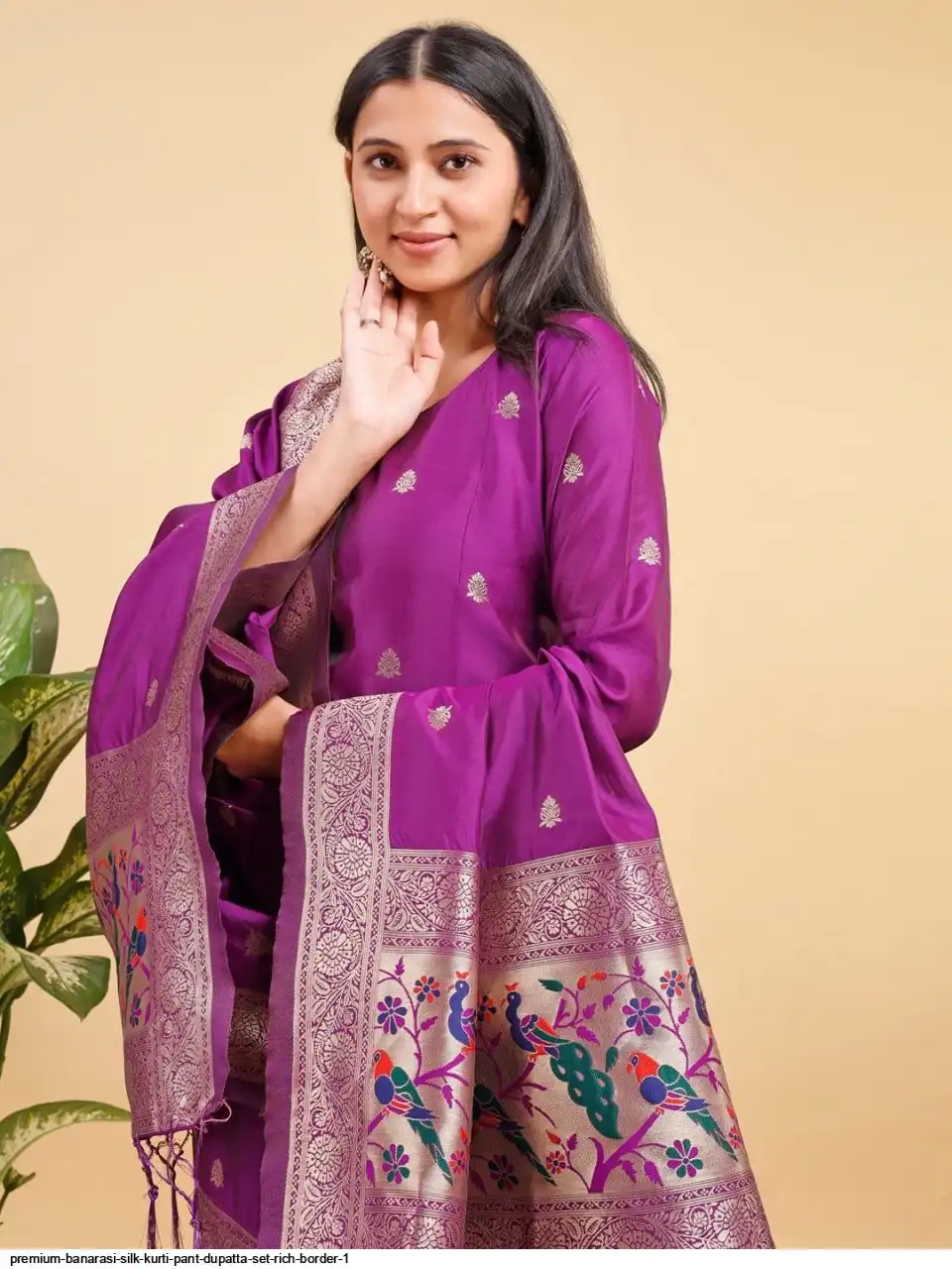 Premium Banarasi Silk Kurti Pant Dupatta Set – Ready Made, Woven Buti ...