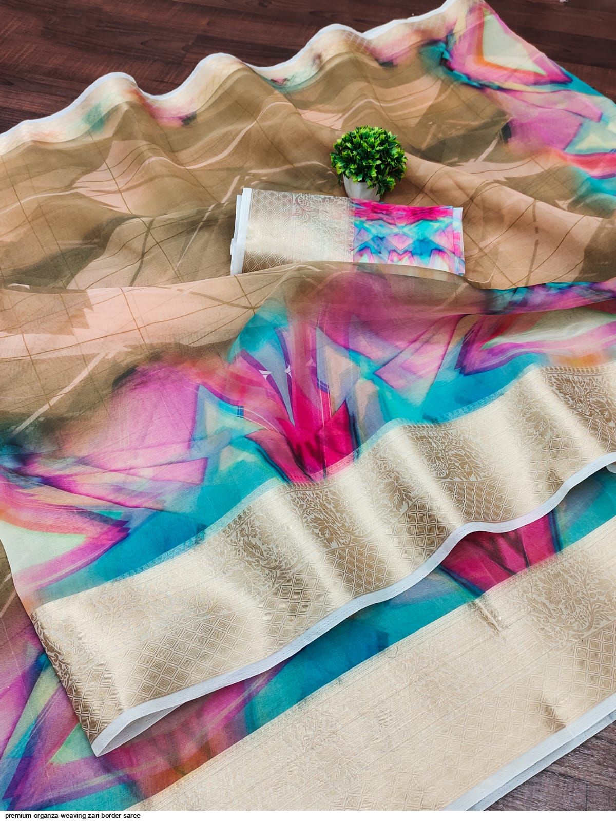 Premium Organza weaving Zari border SAREE