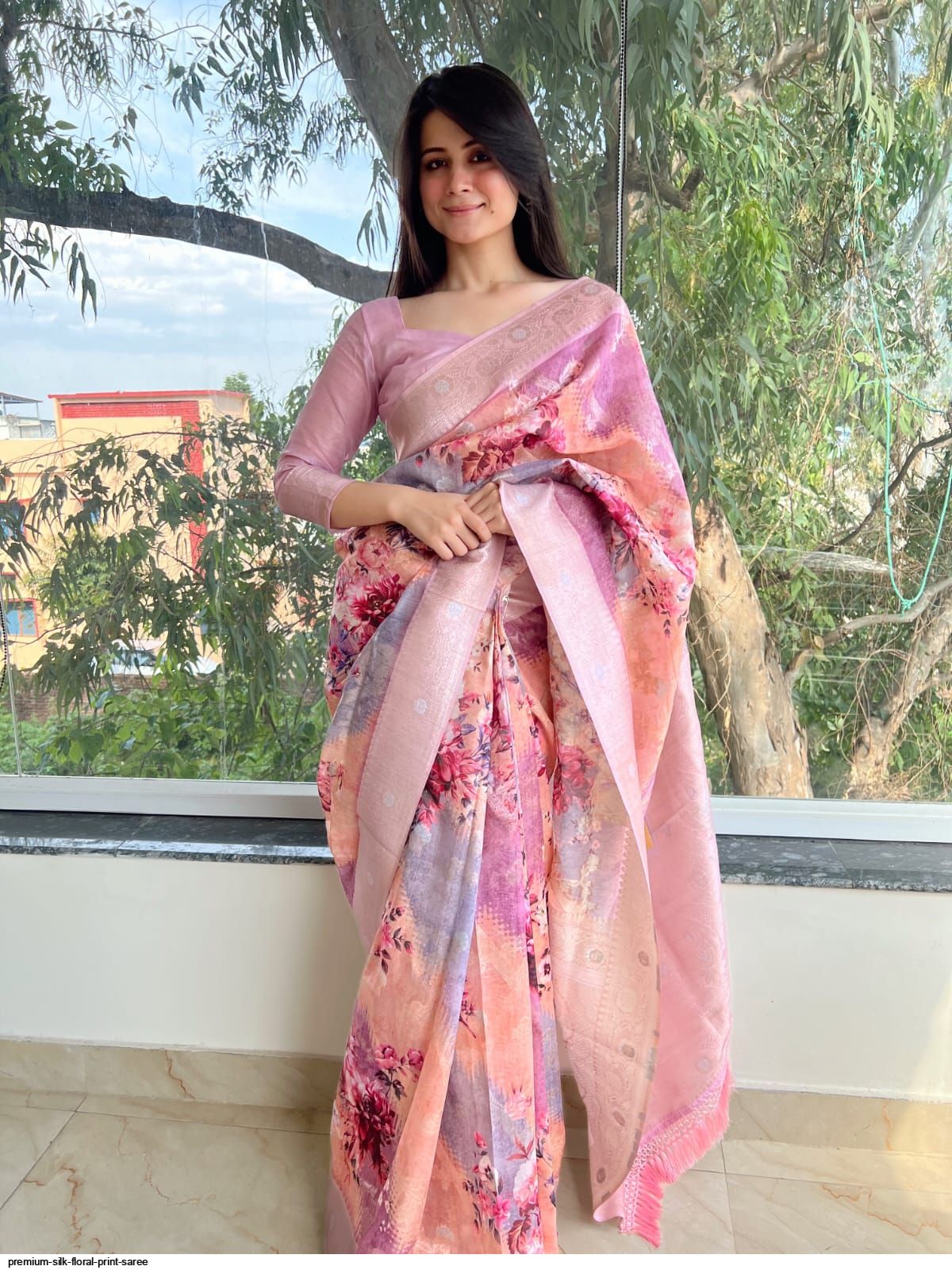 PREMIUM SILK FLORAL PRINT SAREE