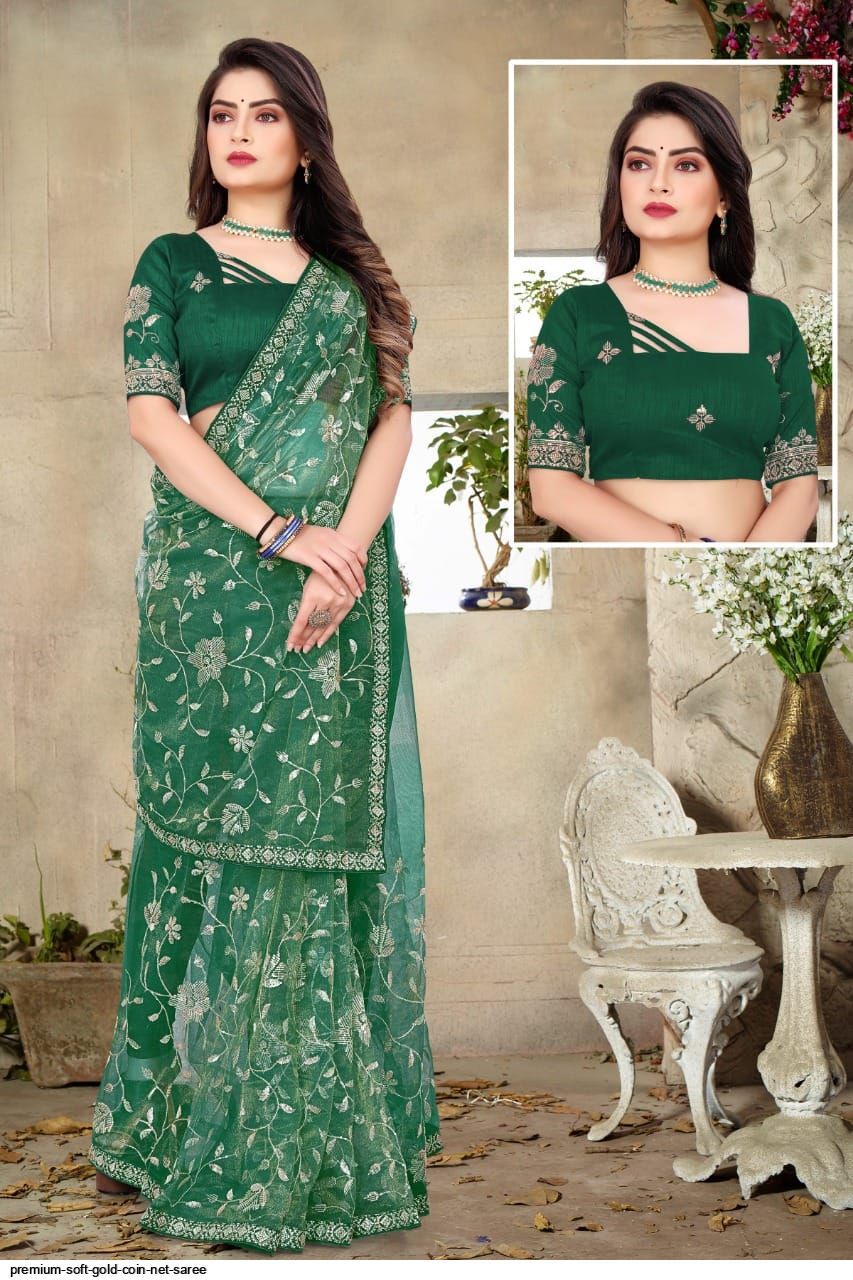 Premium soft gold coin net SAREE