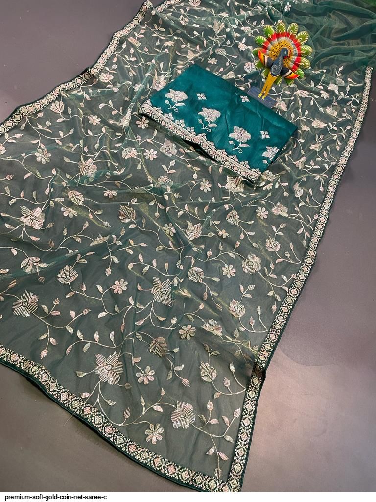 Premium soft gold coin net SAREE