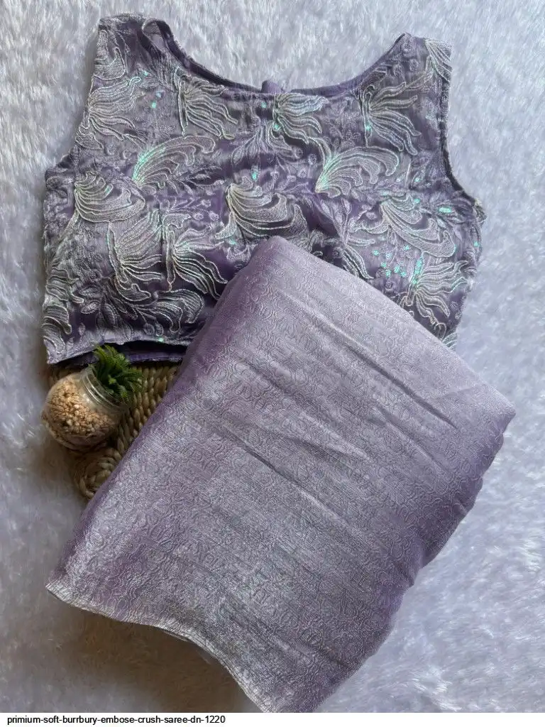 Primium Soft Burrbury Embose crush Saree DN 1220