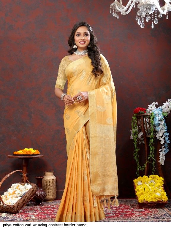 PRIYA Cotton zari weaving contrast border SAREE