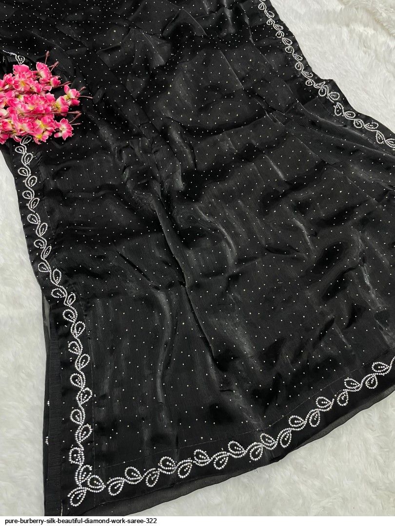 PURE Burberry Silk Beautiful Diamond WORK SAREE 322
