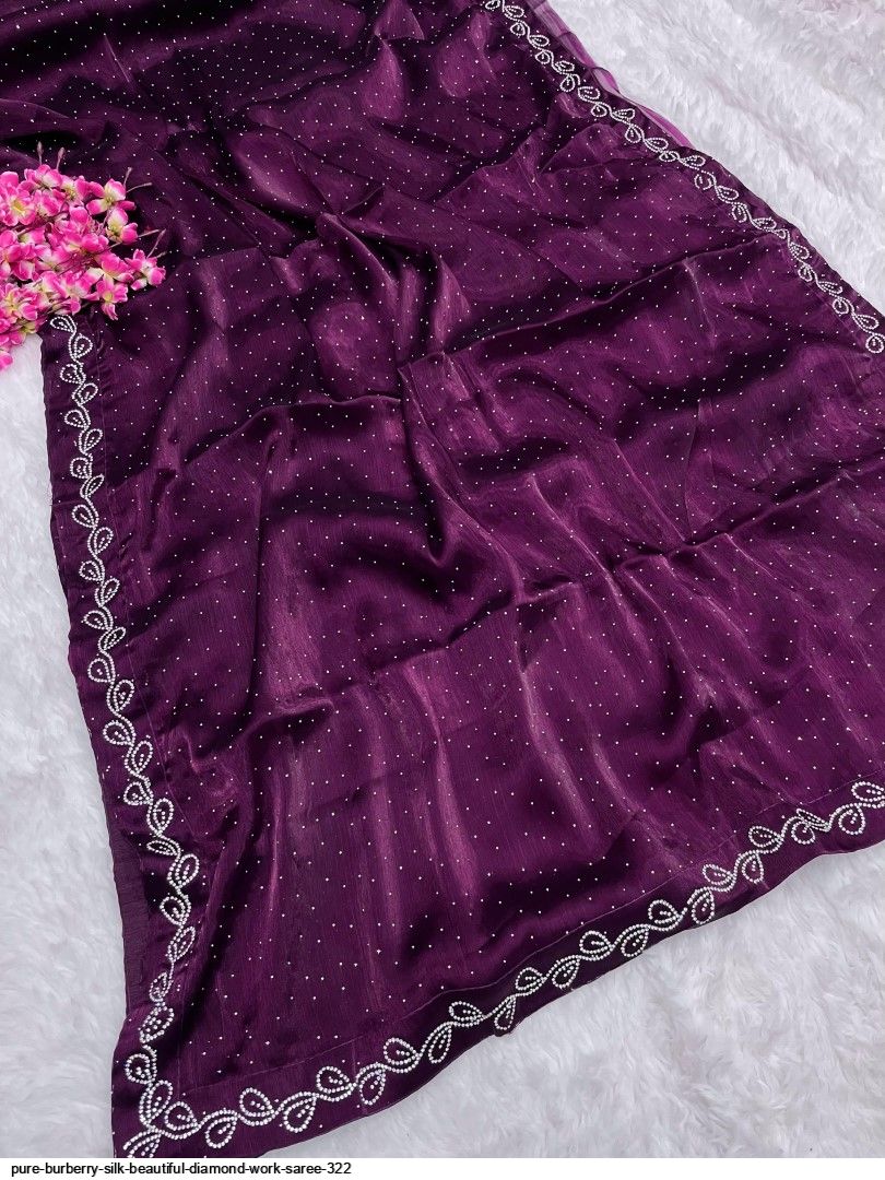 PURE Burberry Silk Beautiful Diamond WORK SAREE 322