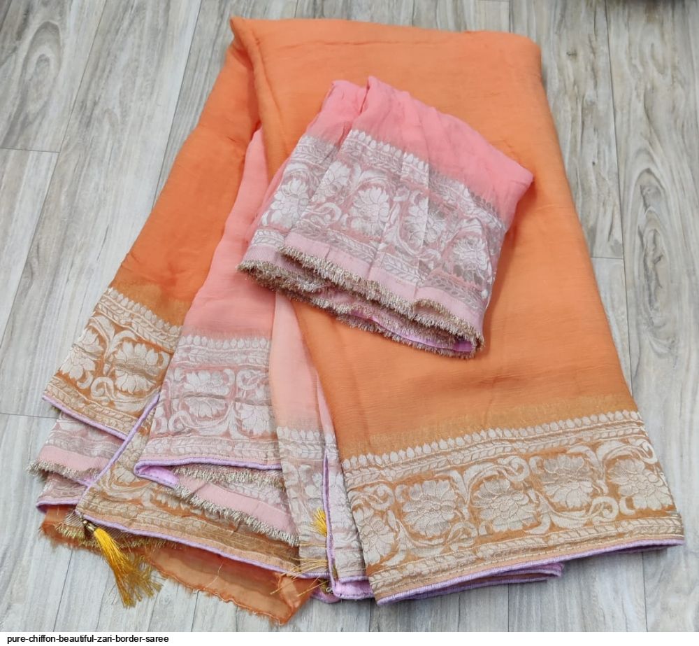 pure chiffon beautiful zari border saree