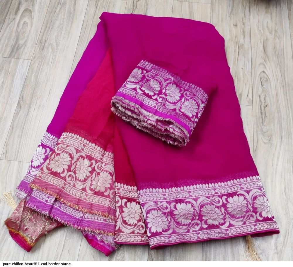 pure chiffon beautiful zari border saree