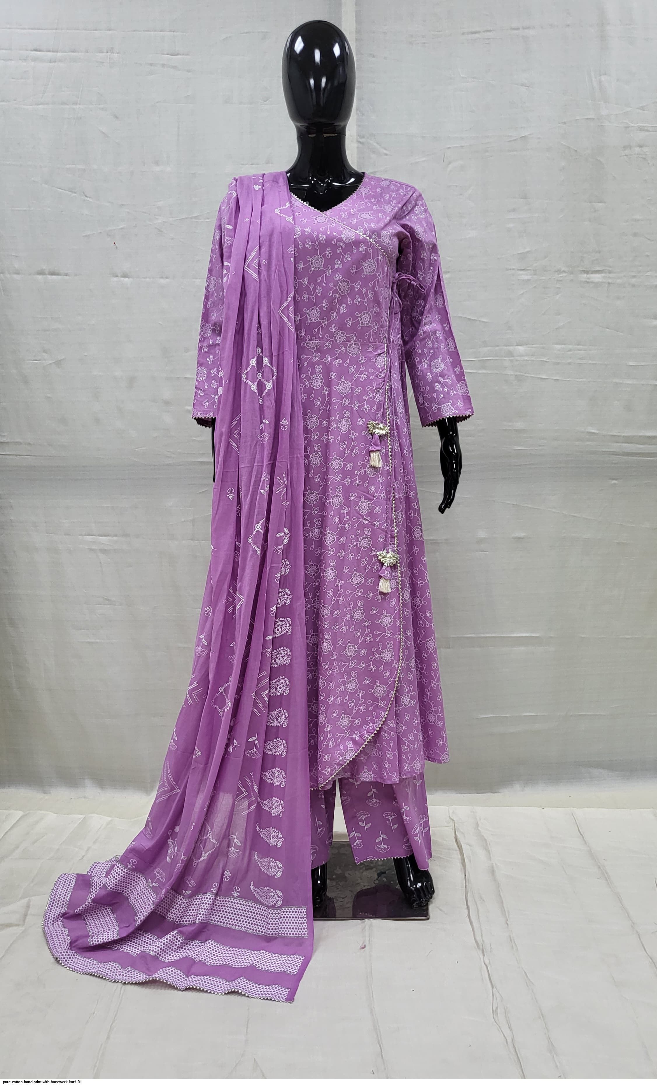 PURE Cotton Hand Print with Handwork kurti 01