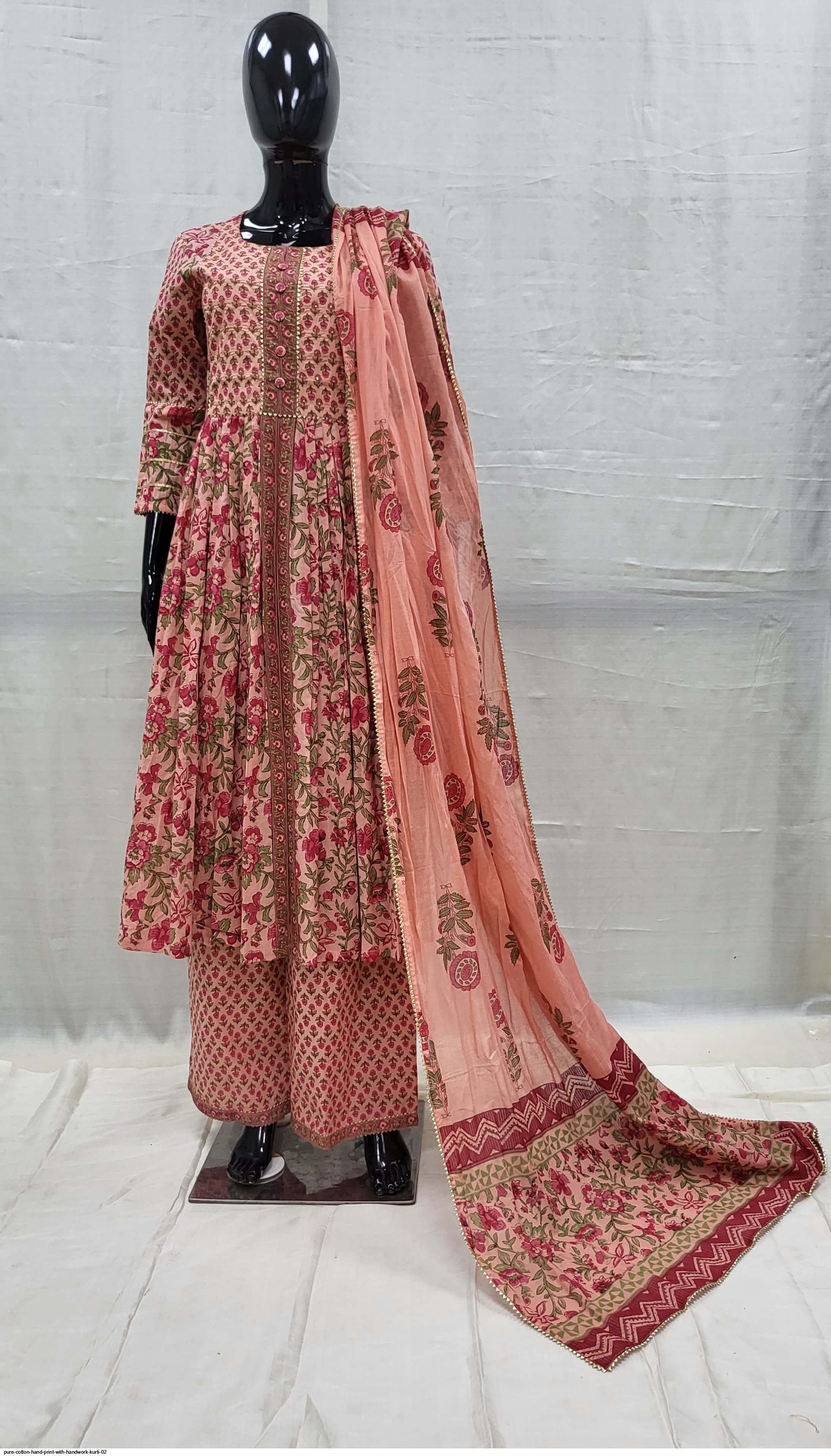 PURE Cotton Hand Print with Handwork kurti 02