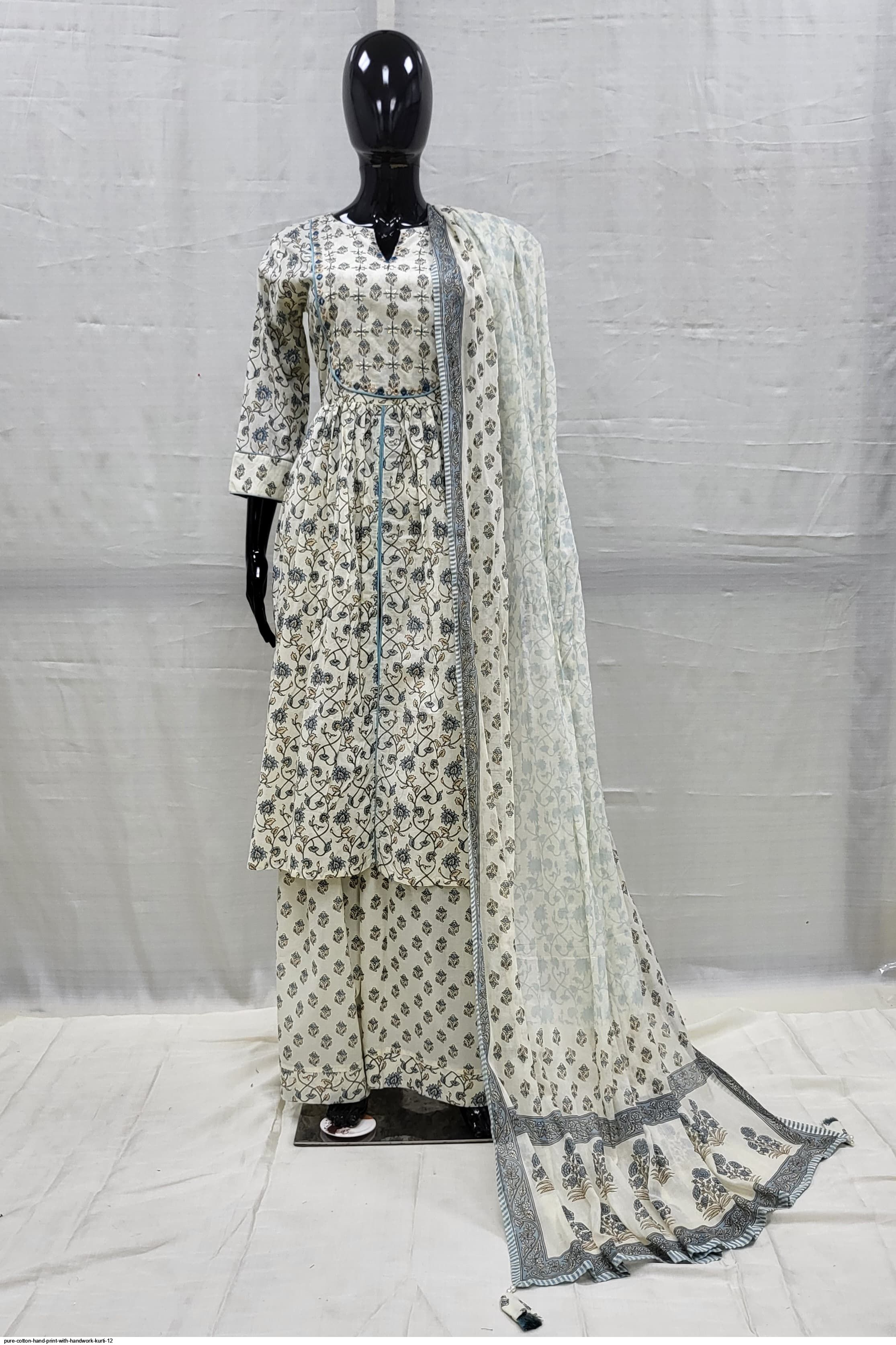 PURE Cotton Hand Print with Handwork kurti 12