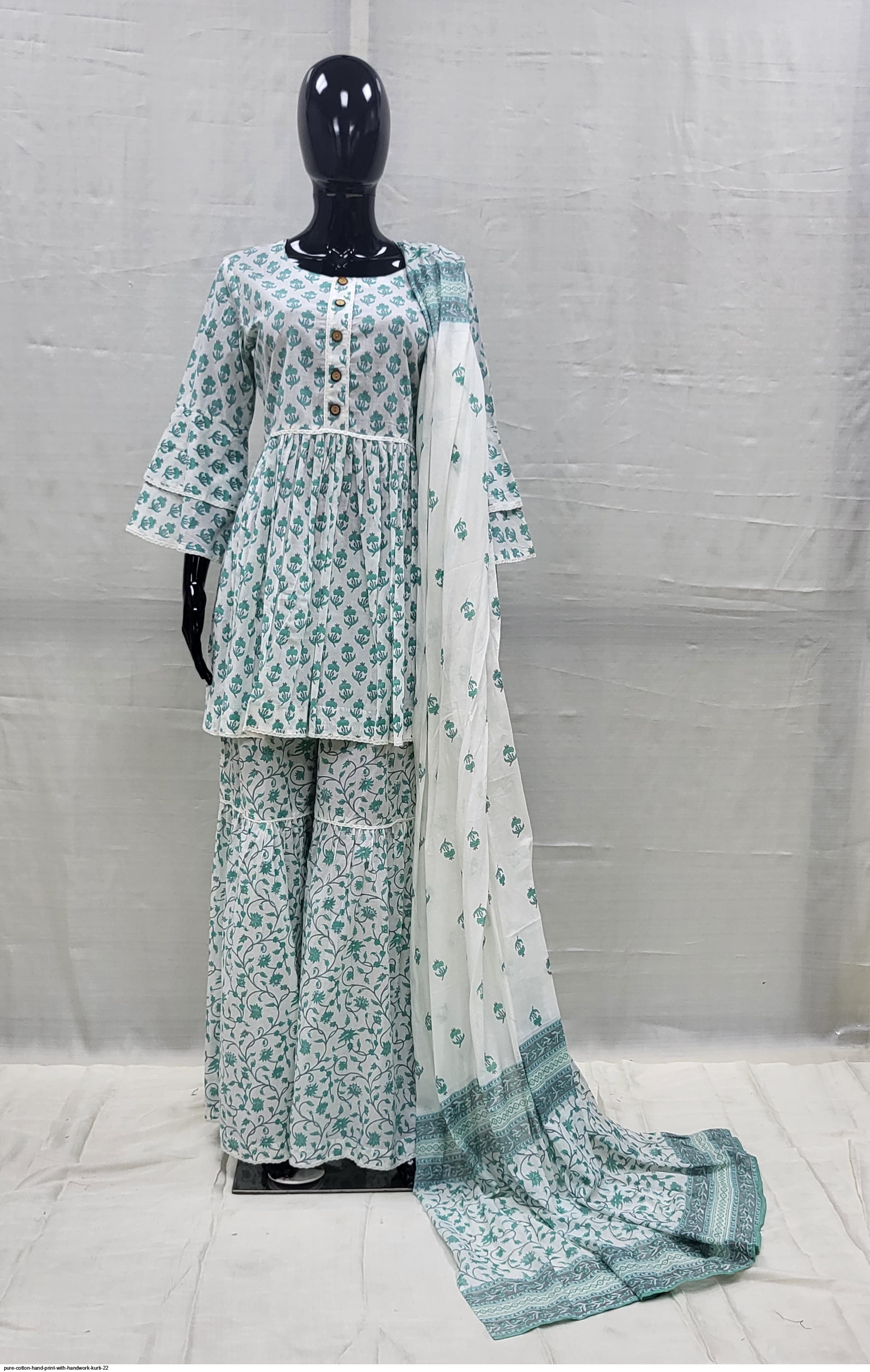 PURE Cotton Hand Print with Handwork kurti 22