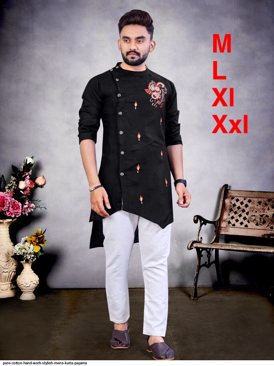 PURE COTTON HAND WORK STYLISH MENS KURTA PAJAMA H
