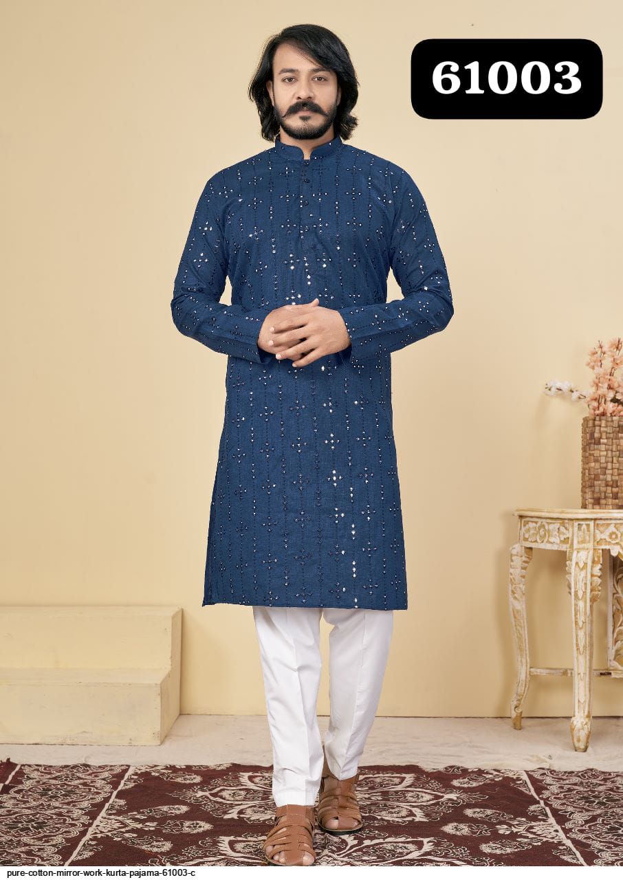 PURE COTTON MIRROR WORK KURTA PAJAMA 61003