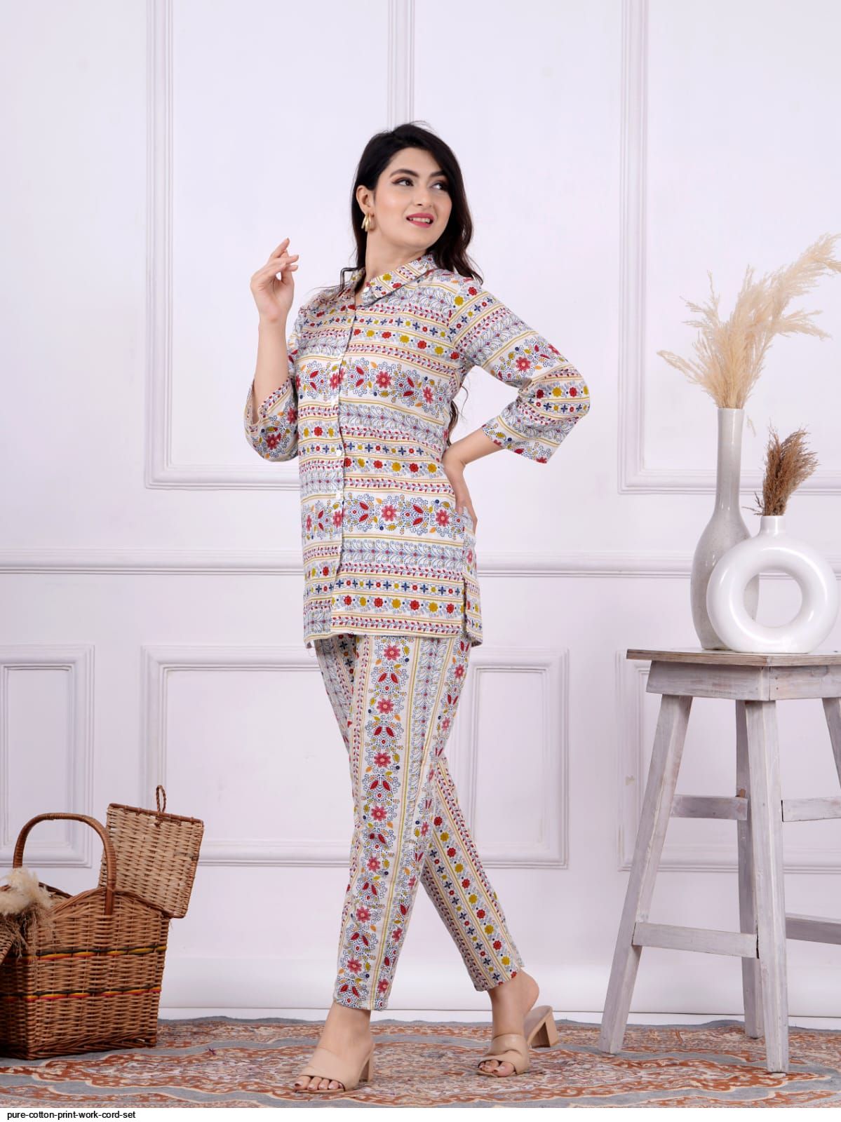 PURE COTTON PRINT WORK CORD SET