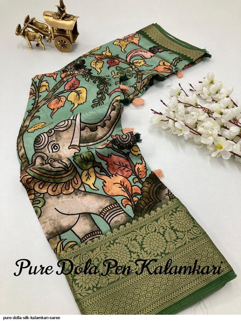 PURE DOLLA SILK KALAMKARI SAREE