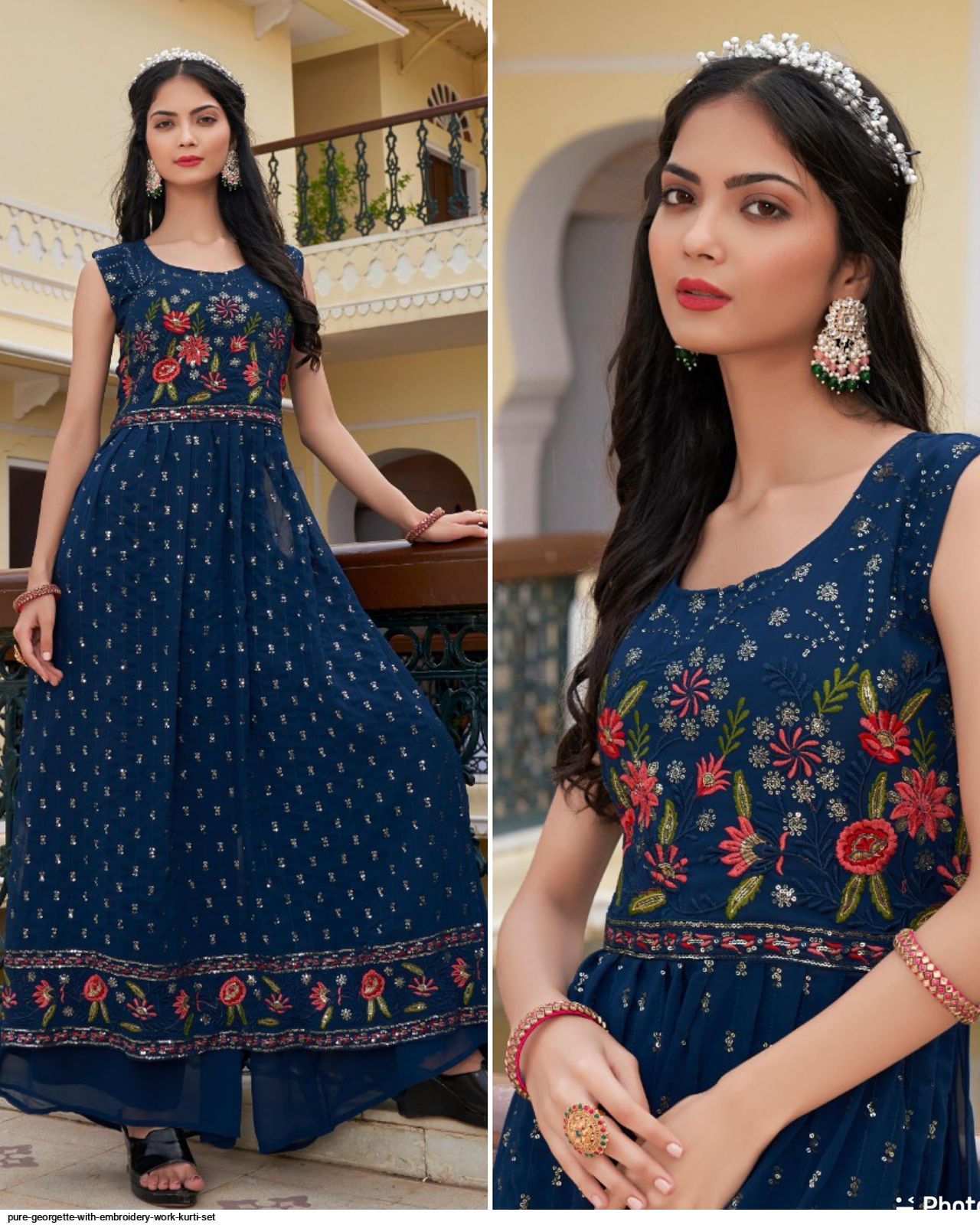 Pure Georgette with Embroidery Work kurti set