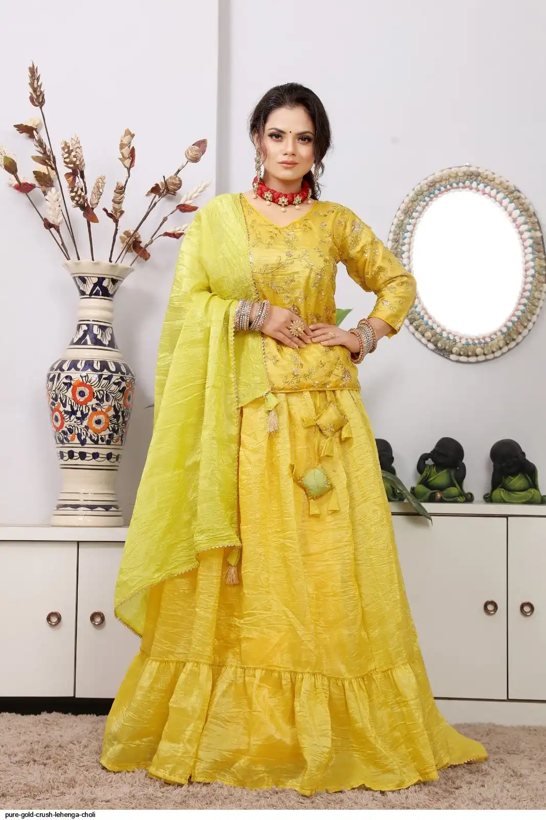 PURE GOLD CRUSH LEHENGA CHOLI