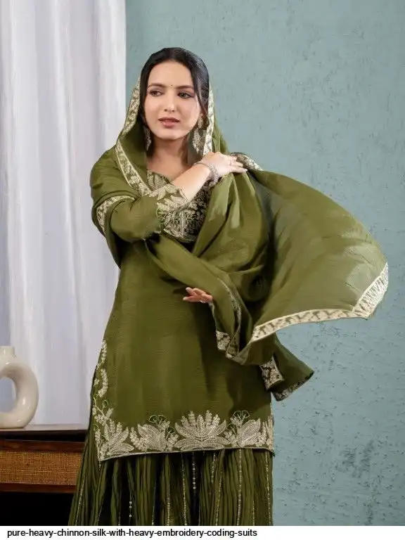Pure Heavy Chinnon Silk With Heavy Embroidery Coding SUITS