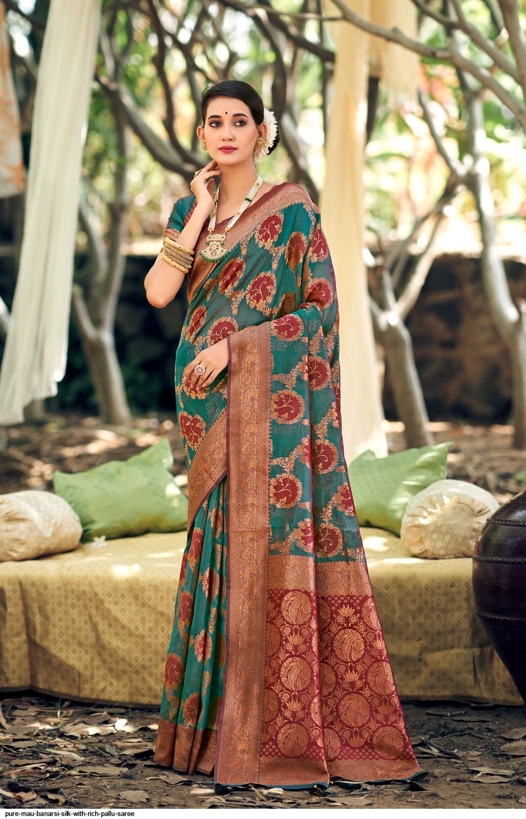 pure mau banarsi silk with rich Pallu saree