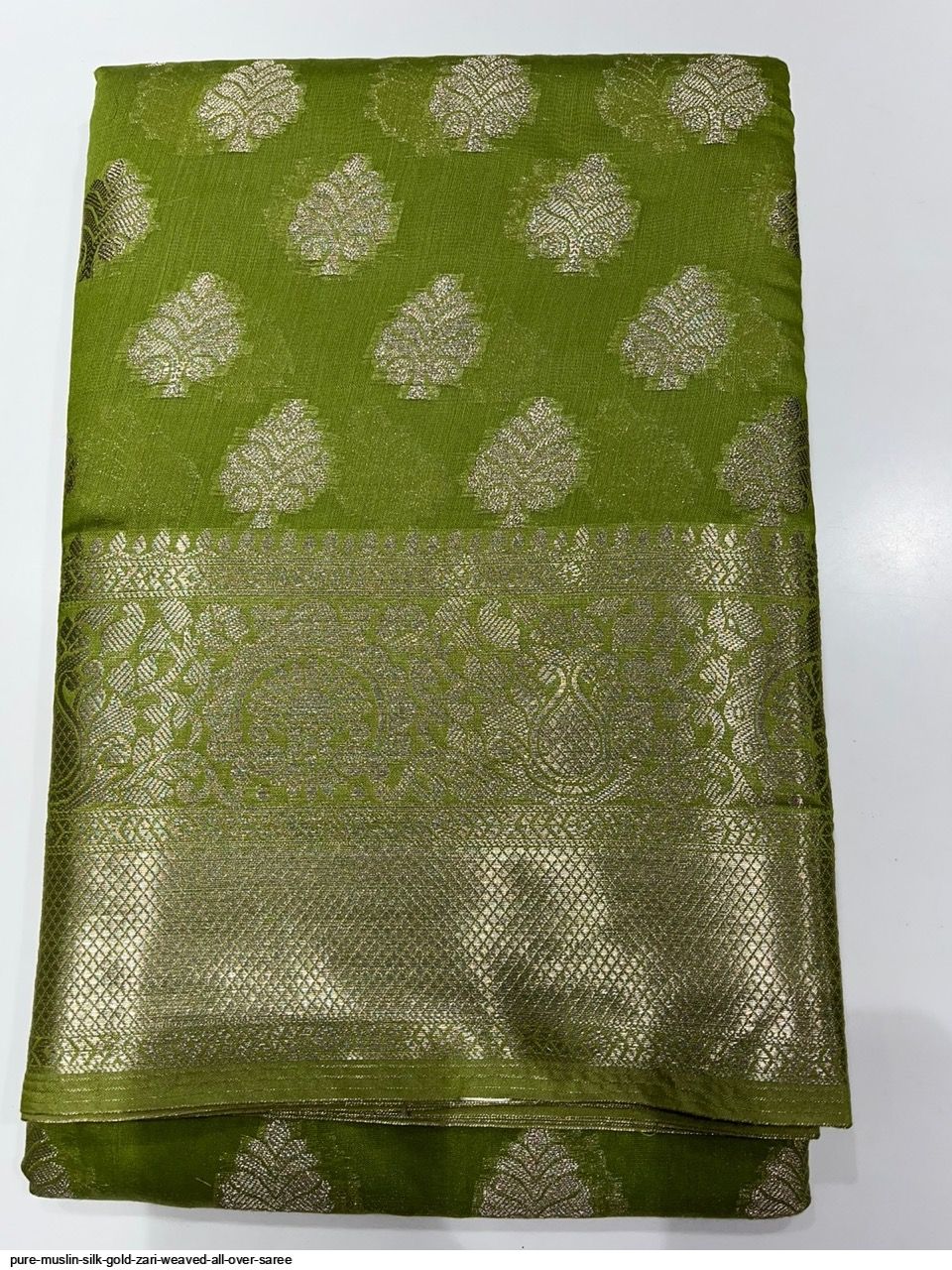 Pure muslin silk gold zari weaved all Over saree