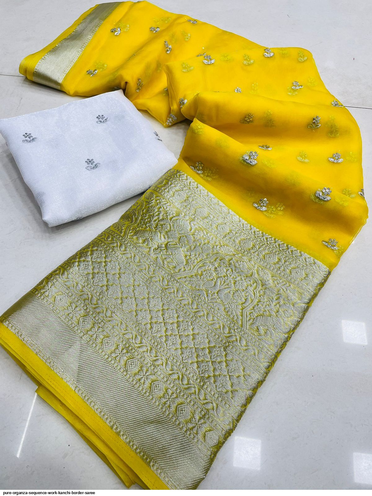 Pure organza sequence work Kanchi border saree