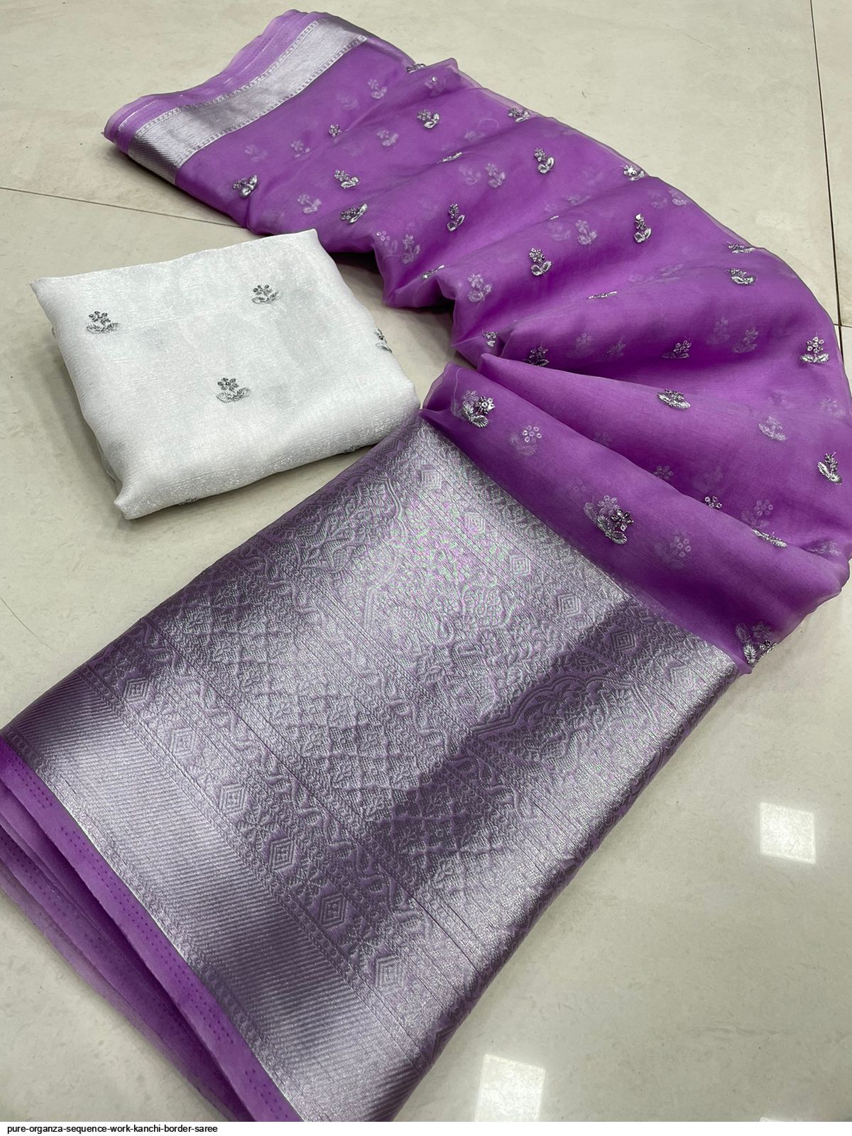 Pure organza sequence work Kanchi border saree