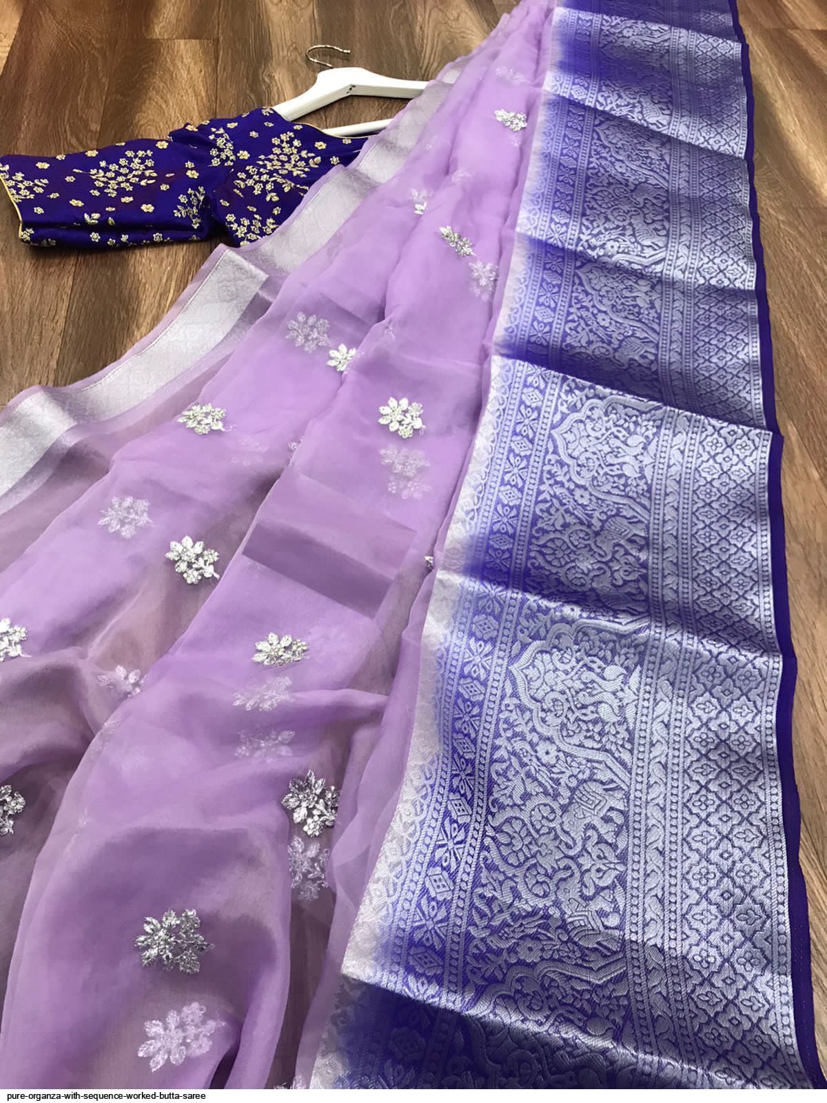 Pure organza with sequence worked Butta saree
