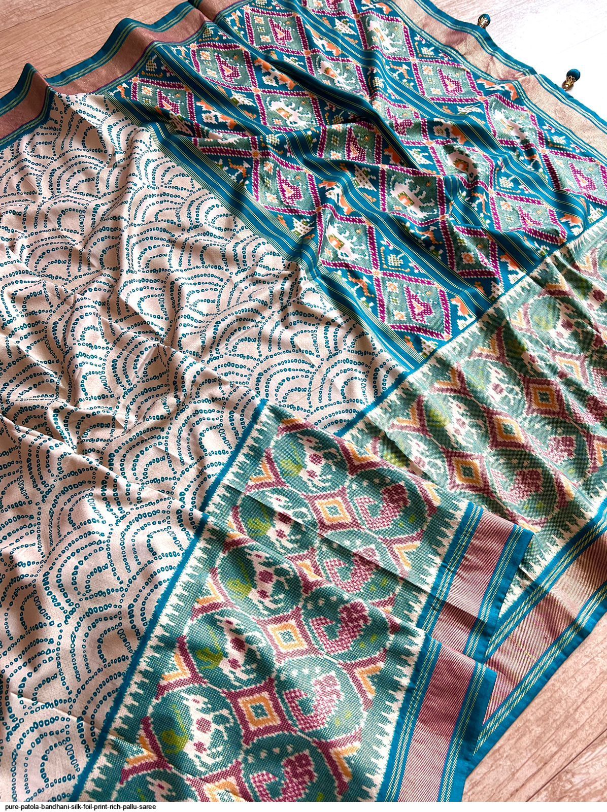 Pure Patola Bandhani Silk Foil Print Rich Pallu saree