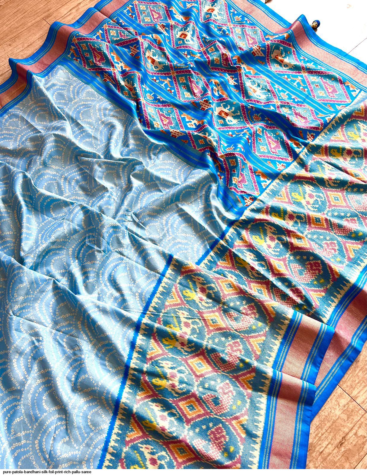 Pure Patola Bandhani Silk Foil Print Rich Pallu saree