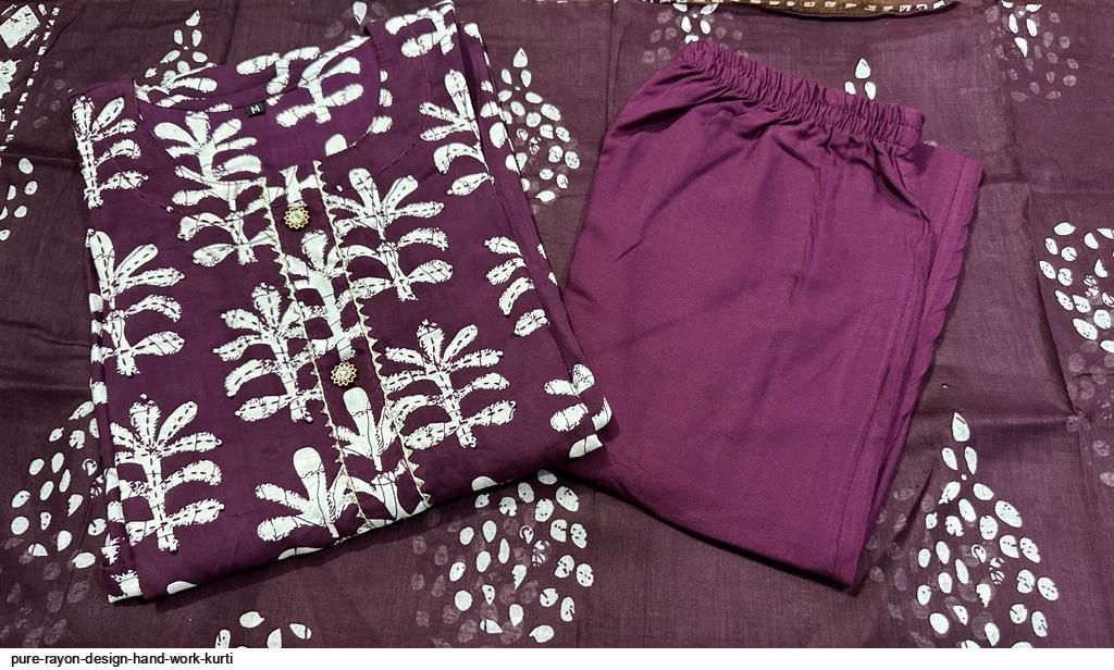 Pure rayon design Hand work Kurti