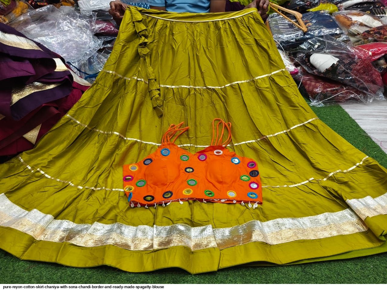 Pure reyon cotton skirt chaniya with sona chandi border and ready made ...