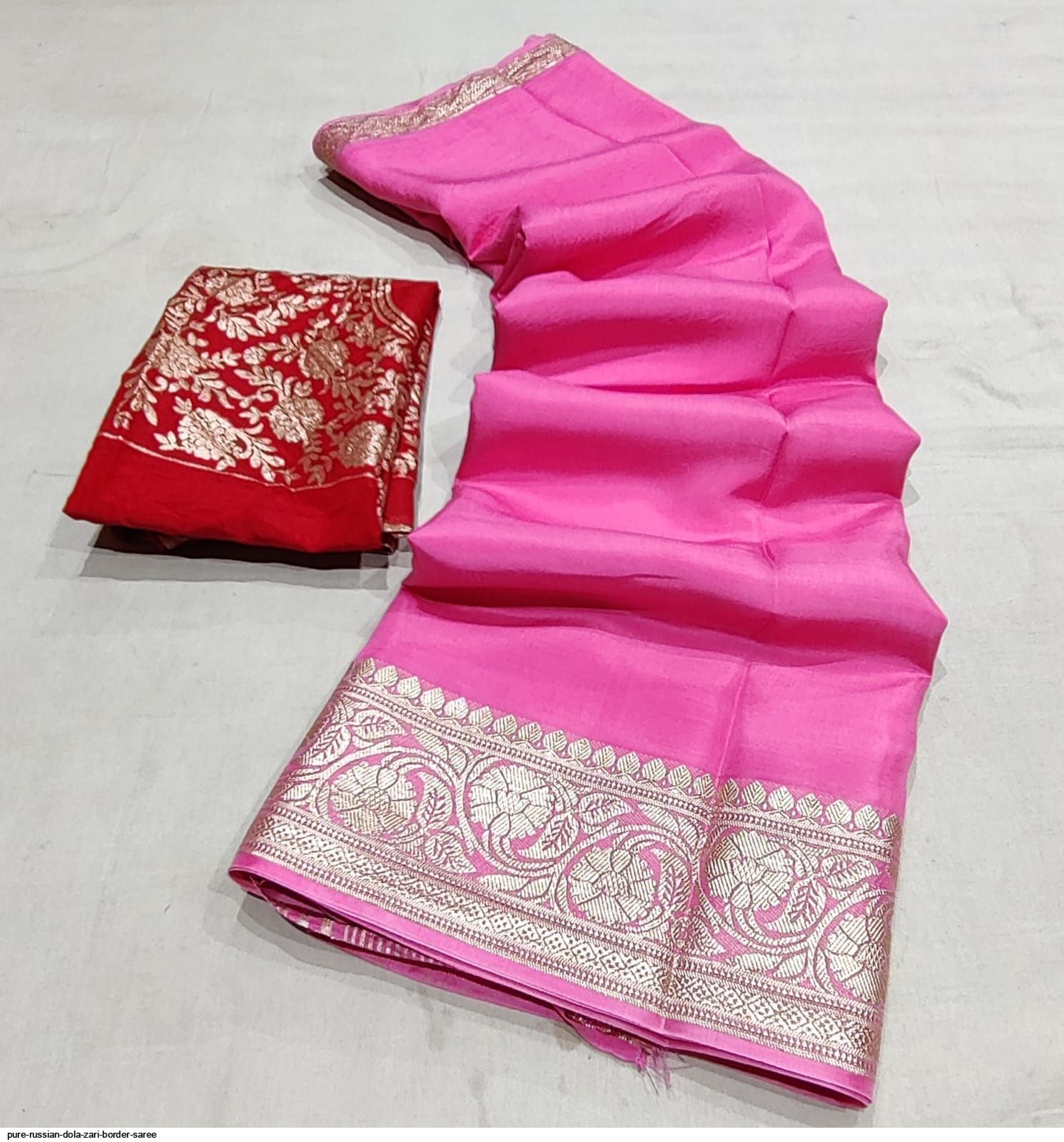 PURE RUSSIAN DOLA ZARI BORDER SAREE