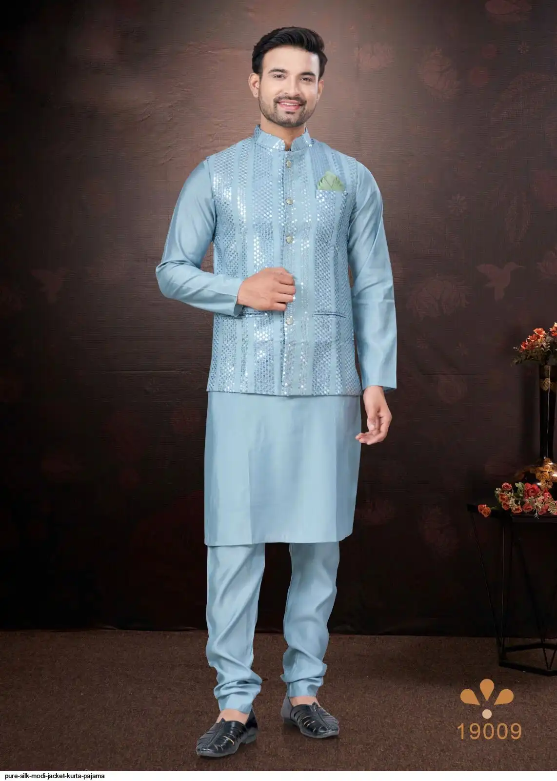 Pure Silk Modi Jacket Kurta Pajama