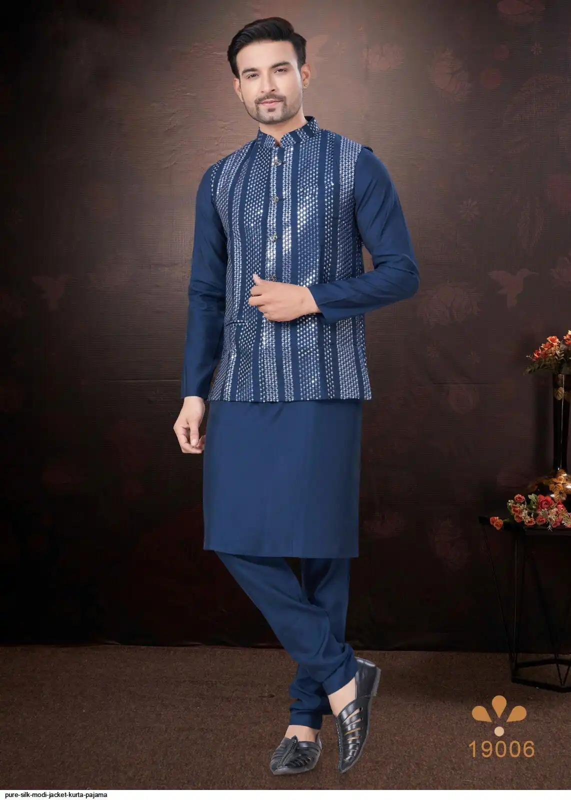 Pure Silk Modi Jacket Kurta Pajama