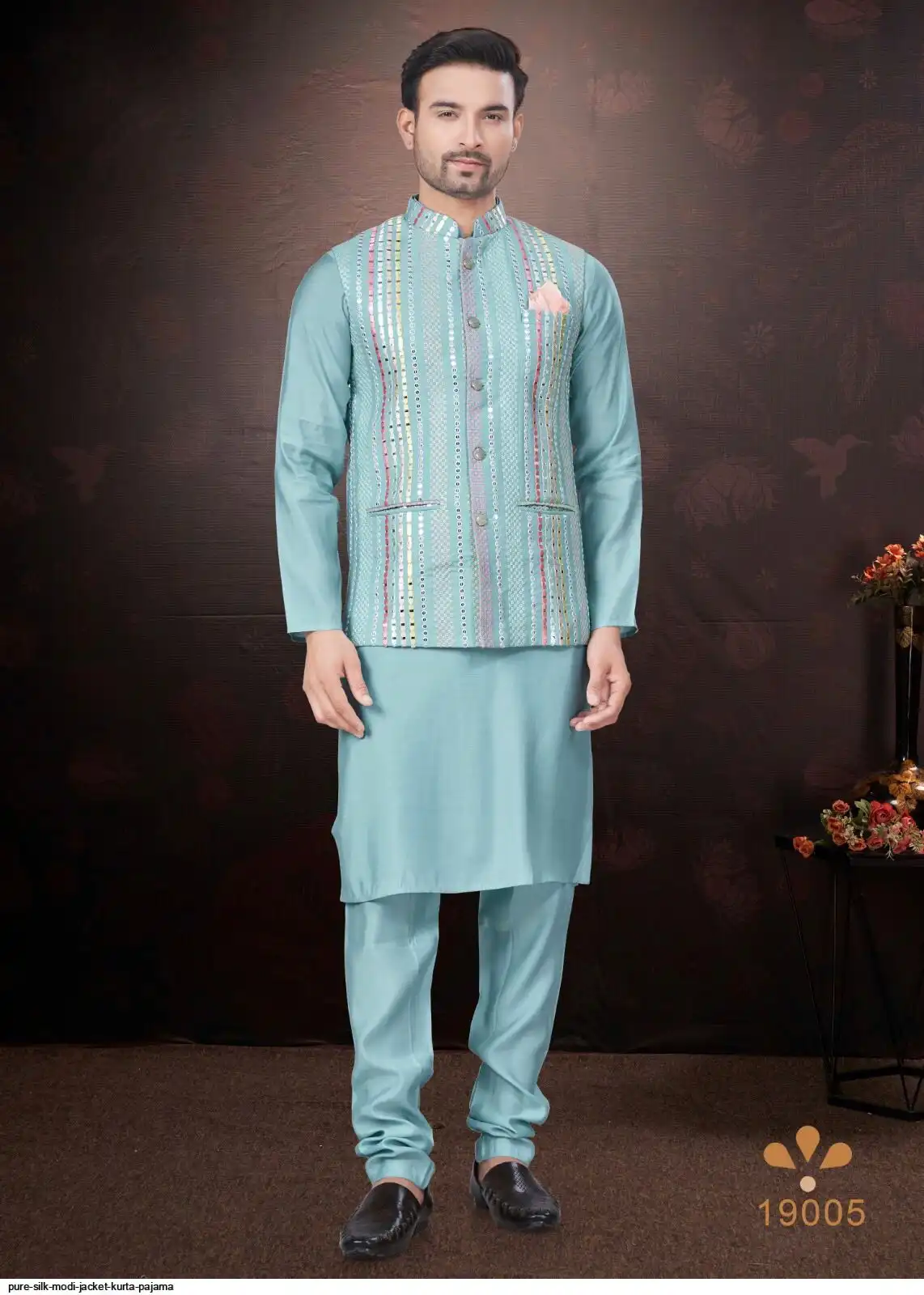 Pure Silk Modi Jacket Kurta Pajama