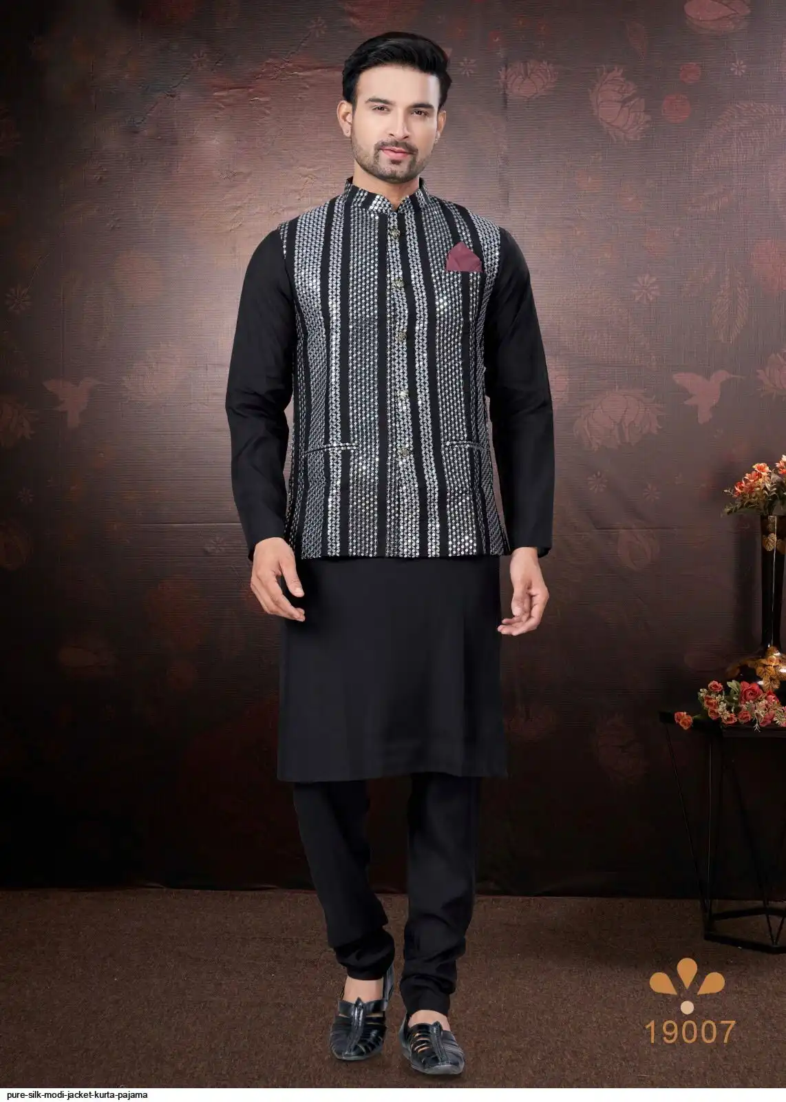 Pure Silk Modi Jacket Kurta Pajama