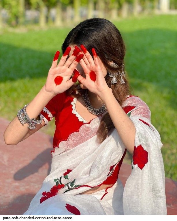 Pure Soft Chanderi Cotton Red Rose SAREE